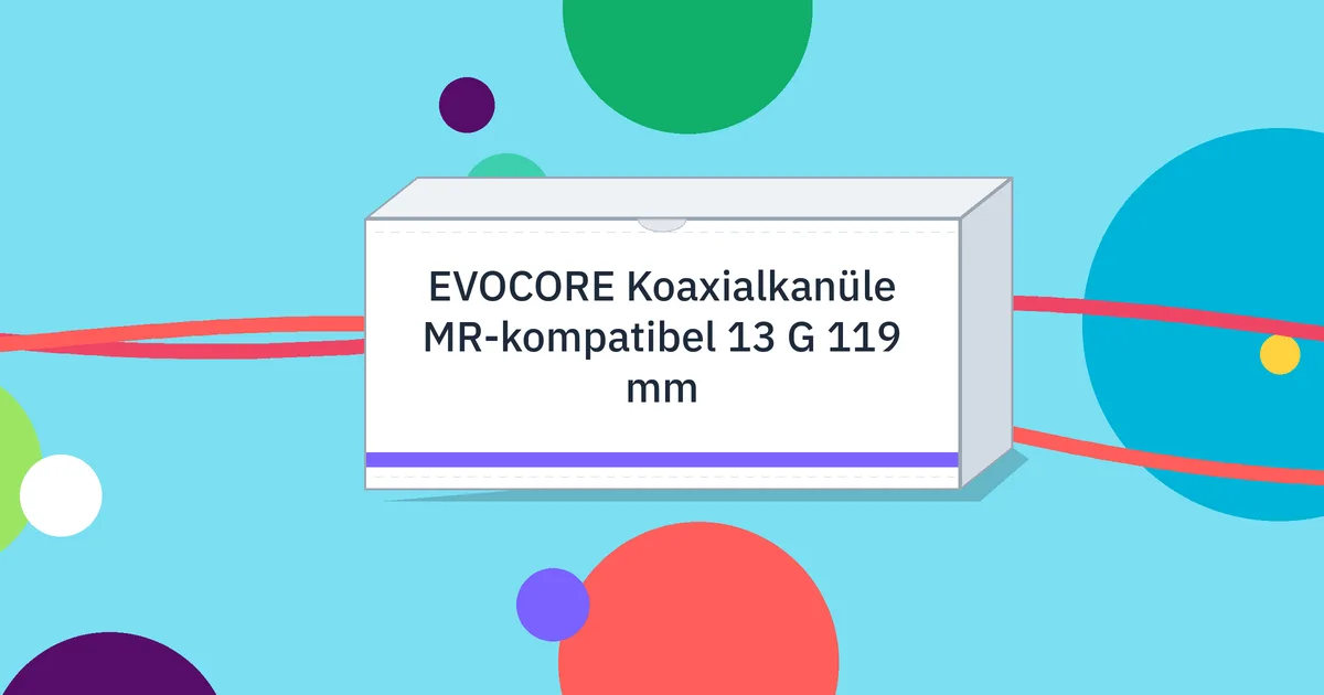 Symbolbild: Packung mit der Aufschrift EVOCORE Koaxialkanüle MR-kompatibel 13 G 119 mm (PZN 11655744) – Verfügbarkeit und Bezug in Apotheken in Frankfurt am Main