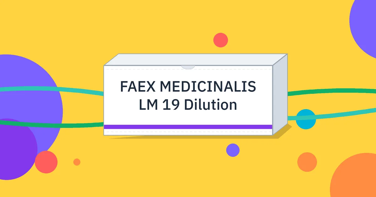 Symbolbild: Packung mit der Aufschrift FAEX MEDICINALIS LM 19 Dilution (PZN 13486116) – Verfügbarkeit und Bezug in Apotheken in Frankfurt am Main
