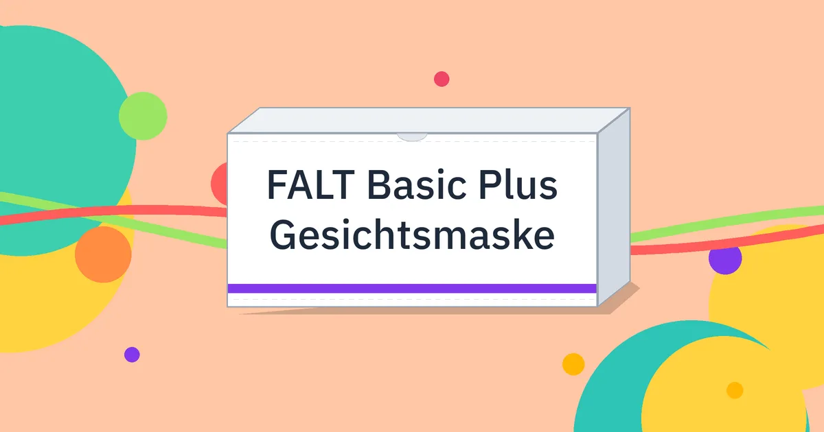 Symbolbild: Packung mit der Aufschrift FALT Basic Plus Gesichtsmaske (PZN 17147486) – Verfügbarkeit und Bezug in Apotheken in Frankfurt am Main