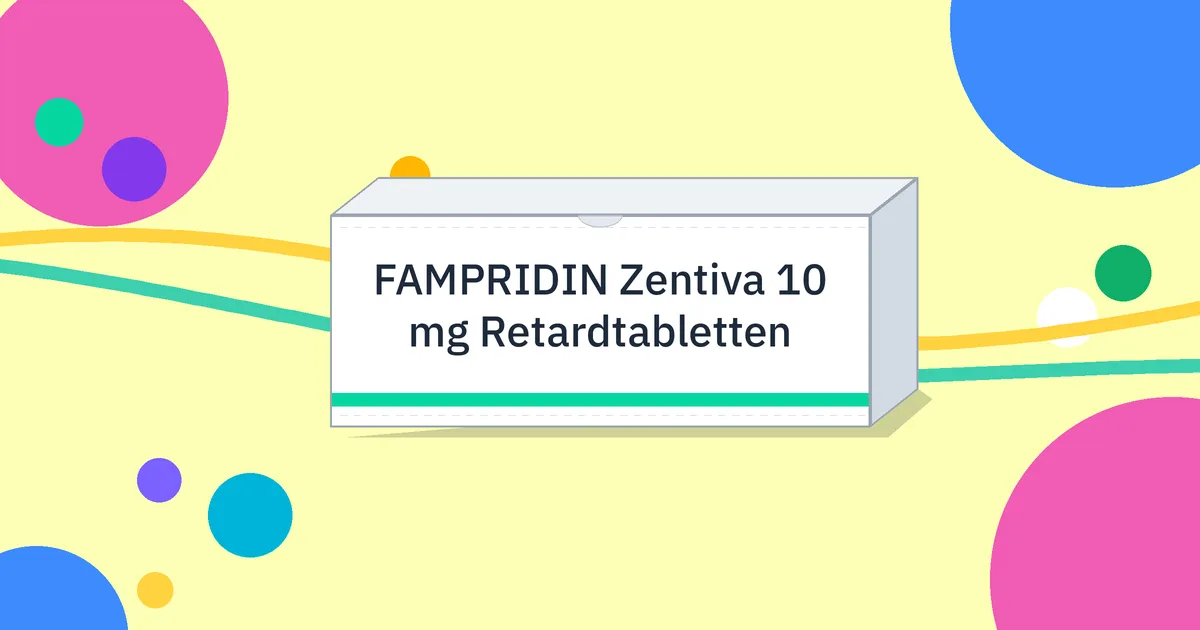 Symbolbild: Packung mit der Aufschrift FAMPRIDIN Zentiva 10 mg Retardtabletten (PZN 18873987) – Verfügbarkeit und Bezug in Apotheken in Frankfurt am Main