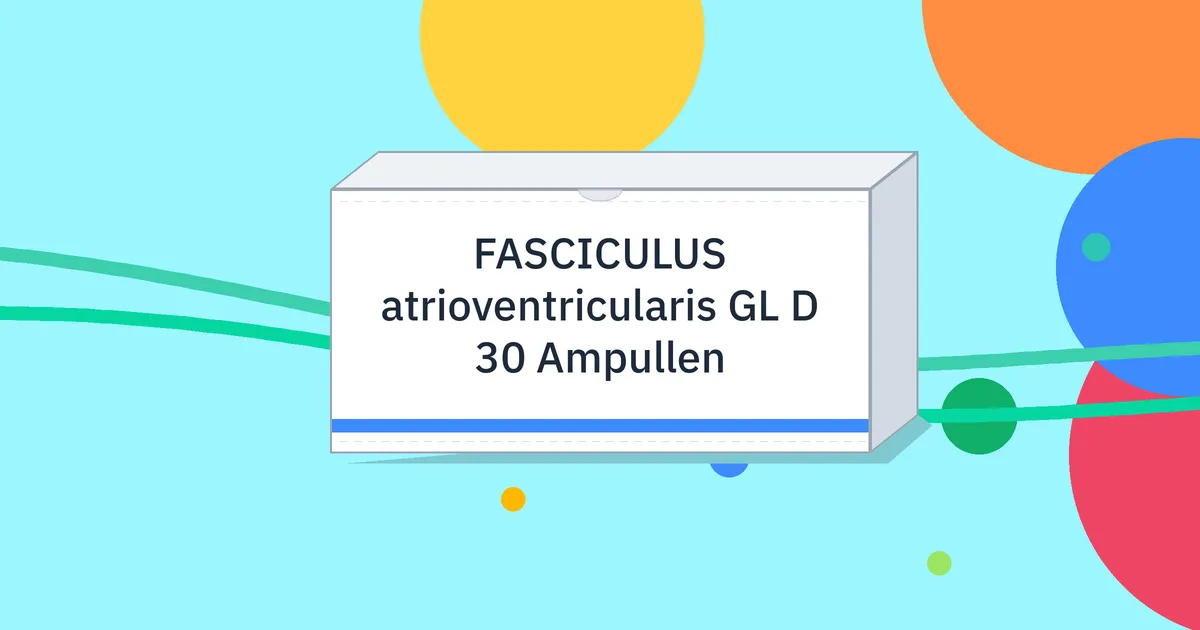 Symbolbild: Packung mit der Aufschrift FASCICULUS atrioventricularis GL D 30 Ampullen (PZN 03357607) – Verfügbarkeit und Bezug in Apotheken in Frankfurt am Main