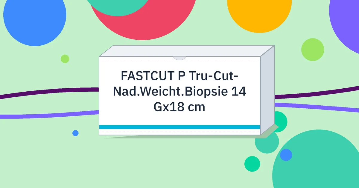 Symbolbild: Packung mit der Aufschrift FASTCUT P Tru-Cut-Nad.Weicht.Biopsie 14 Gx18 cm (PZN 19734785) – Verfügbarkeit und Bezug in Apotheken in Frankfurt am Main