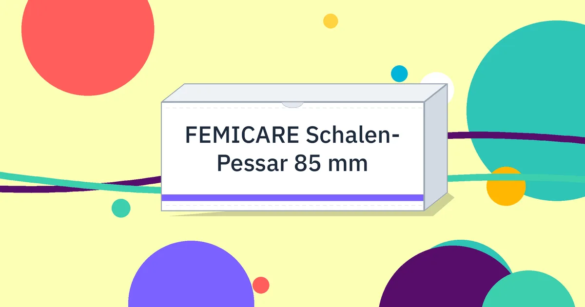 Symbolbild: Packung mit der Aufschrift FEMICARE Schalen-Pessar 85 mm (PZN 19336346) – Verfügbarkeit und Bezug in Apotheken in Frankfurt am Main
