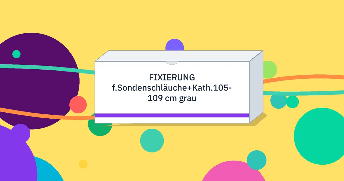 Symbolbild: Packung mit der Aufschrift FIXIERUNG f.Sondenschläuche+Kath.105-109 cm grau (PZN 20653046) – Verfügbarkeit und Bezug in Apotheken in Frankfurt am Main