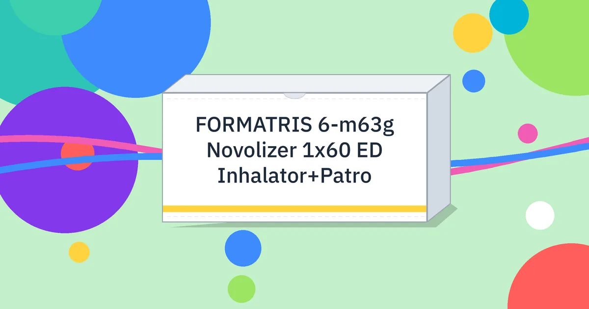 Symbolbild: Packung mit der Aufschrift FORMATRIS 6-m63g Novolizer 1x60 ED Inhalator+Patro (PZN 03840232) – Verfügbarkeit und Bezug in Apotheken in Frankfurt am Main