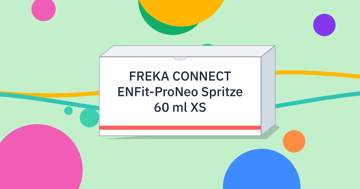 Symbolbild: Packung mit der Aufschrift FREKA CONNECT ENFit-ProNeo Spritze 60 ml XS (PZN 11378931) – Verfügbarkeit und Bezug in Apotheken in Frankfurt am Main
