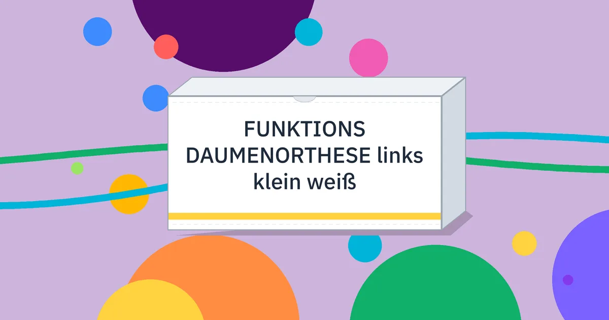 Symbolbild: Packung mit der Aufschrift FUNKTIONS DAUMENORTHESE links klein weiß (PZN 11097474) – Verfügbarkeit und Bezug in Apotheken in Frankfurt am Main