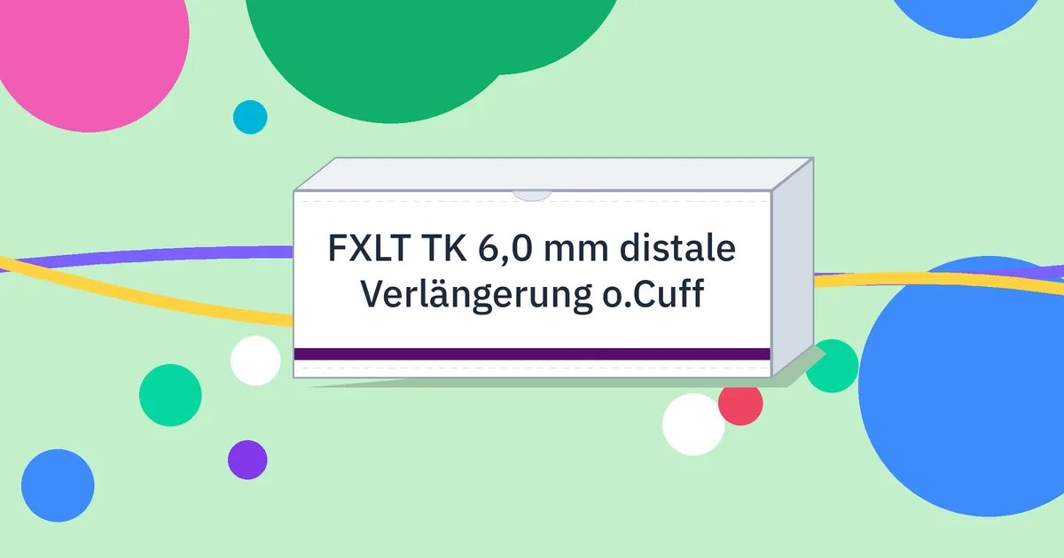Symbolbild: Packung mit der Aufschrift FXLT TK 6,0 mm distale Verlängerung o.Cuff (PZN 20405992) – Verfügbarkeit und Bezug in Apotheken in Frankfurt am Main