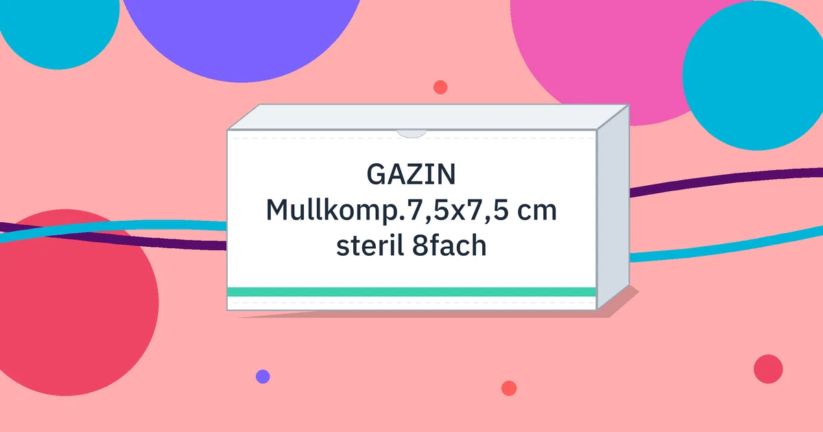 Symbolbild: Packung mit der Aufschrift GAZIN Mullkomp.7,5x7,5 cm steril 8fach (PZN 17831981) – Verfügbarkeit und Bezug in Apotheken in Frankfurt am Main