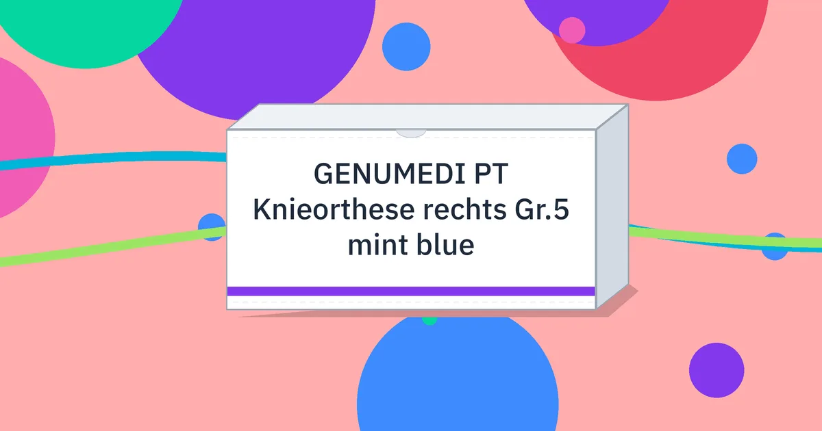 Symbolbild: Packung mit der Aufschrift GENUMEDI PT Knieorthese rechts Gr.5 mint blue (PZN 17982616) – Verfügbarkeit und Bezug in Apotheken in Frankfurt am Main