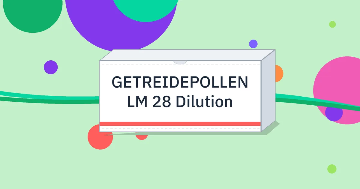 Symbolbild: Packung mit der Aufschrift GETREIDEPOLLEN LM 28 Dilution (PZN 12877808) – Verfügbarkeit und Bezug in Apotheken in Frankfurt am Main