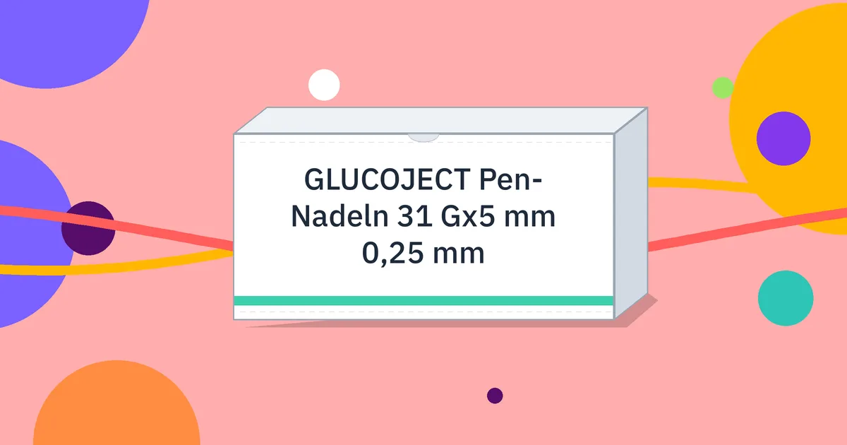 Symbolbild: Packung mit der Aufschrift GLUCOJECT Pen-Nadeln 31 Gx5 mm 0,25 mm (PZN 18721059) – Verfügbarkeit und Bezug in Apotheken in Frankfurt am Main