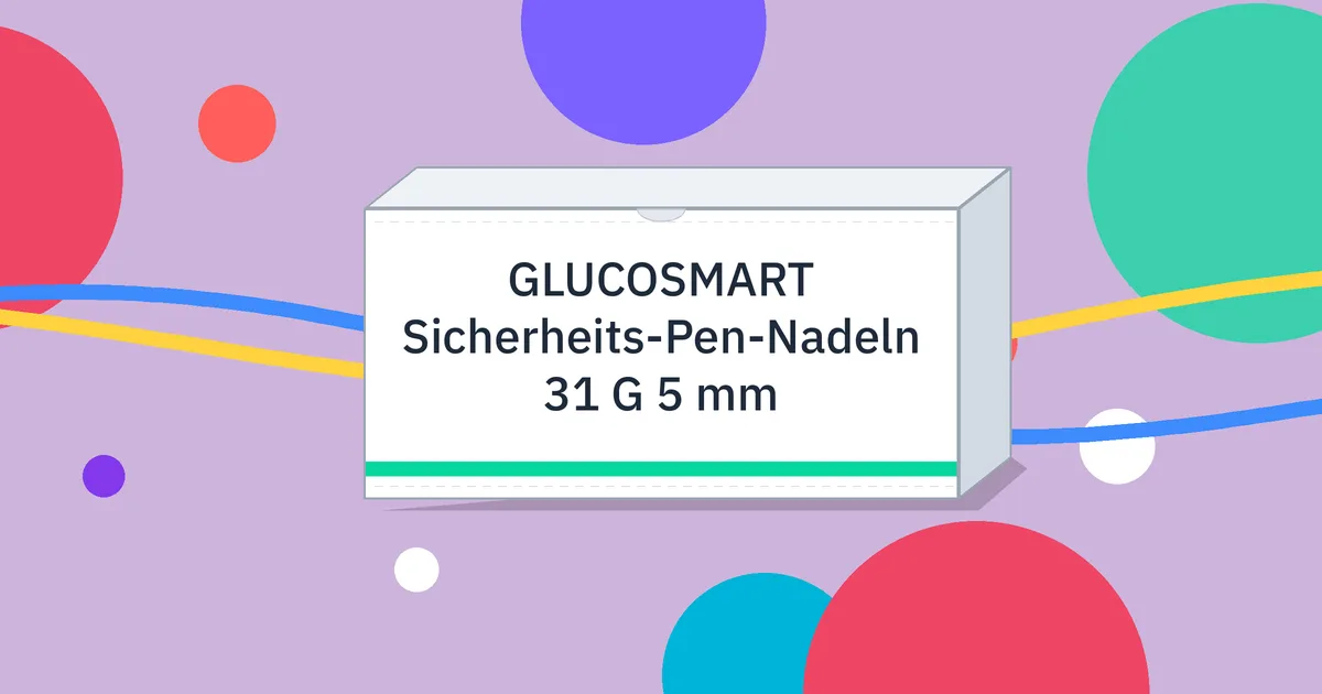Symbolbild: Packung mit der Aufschrift GLUCOSMART Sicherheits-Pen-Nadeln 31 G 5 mm (PZN 20113456) – Verfügbarkeit und Bezug in Apotheken in Frankfurt am Main