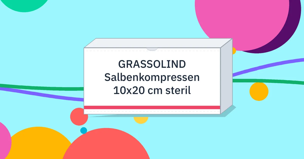 Symbolbild: Packung mit der Aufschrift GRASSOLIND Salbenkompressen 10x20 cm steril (PZN 15824089) – Verfügbarkeit und Bezug in Apotheken in Frankfurt am Main