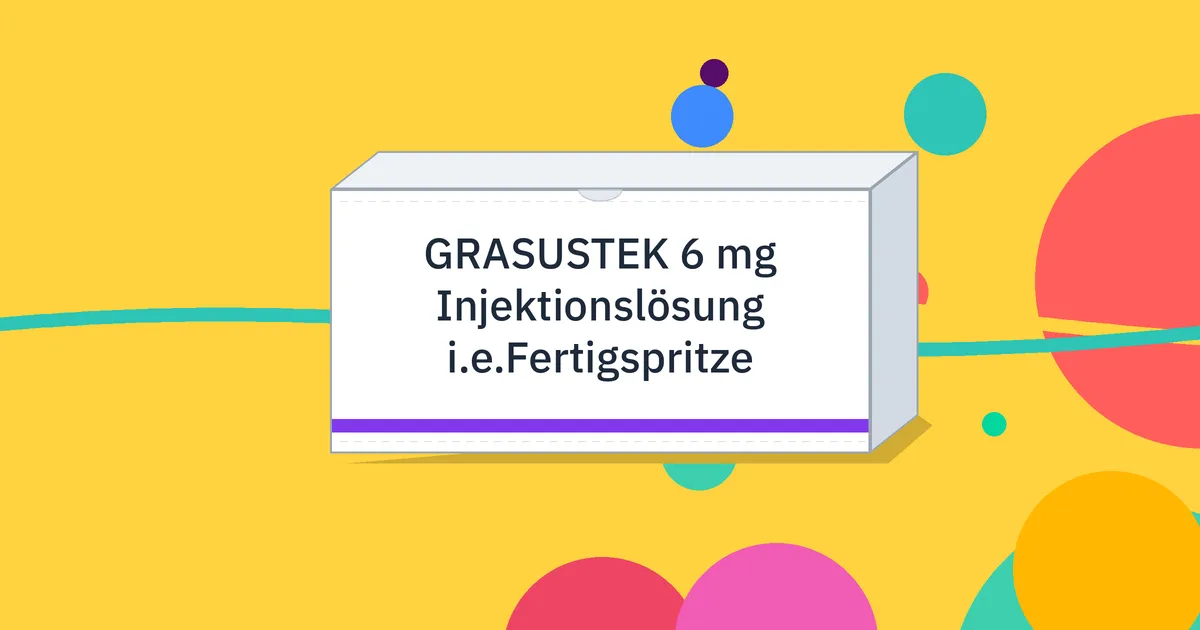 Symbolbild: Packung mit der Aufschrift GRASUSTEK 6 mg Injektionslösung i.e.Fertigspritze (PZN 16830761) – Verfügbarkeit und Bezug in Apotheken in Frankfurt am Main