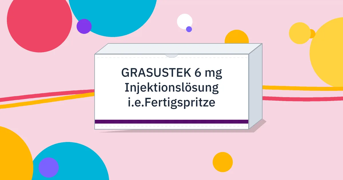Symbolbild: Packung mit der Aufschrift GRASUSTEK 6 mg Injektionslösung i.e.Fertigspritze (PZN 18458685) – Verfügbarkeit und Bezug in Apotheken in Frankfurt am Main