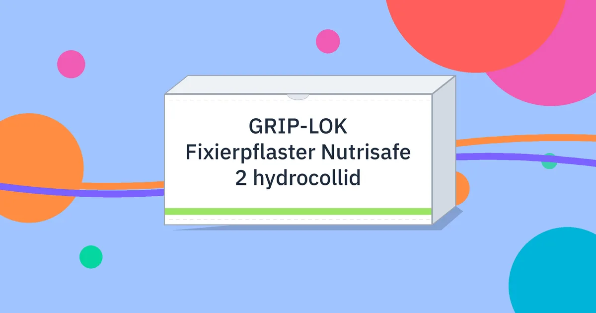 Symbolbild: Packung mit der Aufschrift GRIP-LOK Fixierpflaster Nutrisafe 2 hydrocollid (PZN 17530914) – Verfügbarkeit und Bezug in Apotheken in Frankfurt am Main