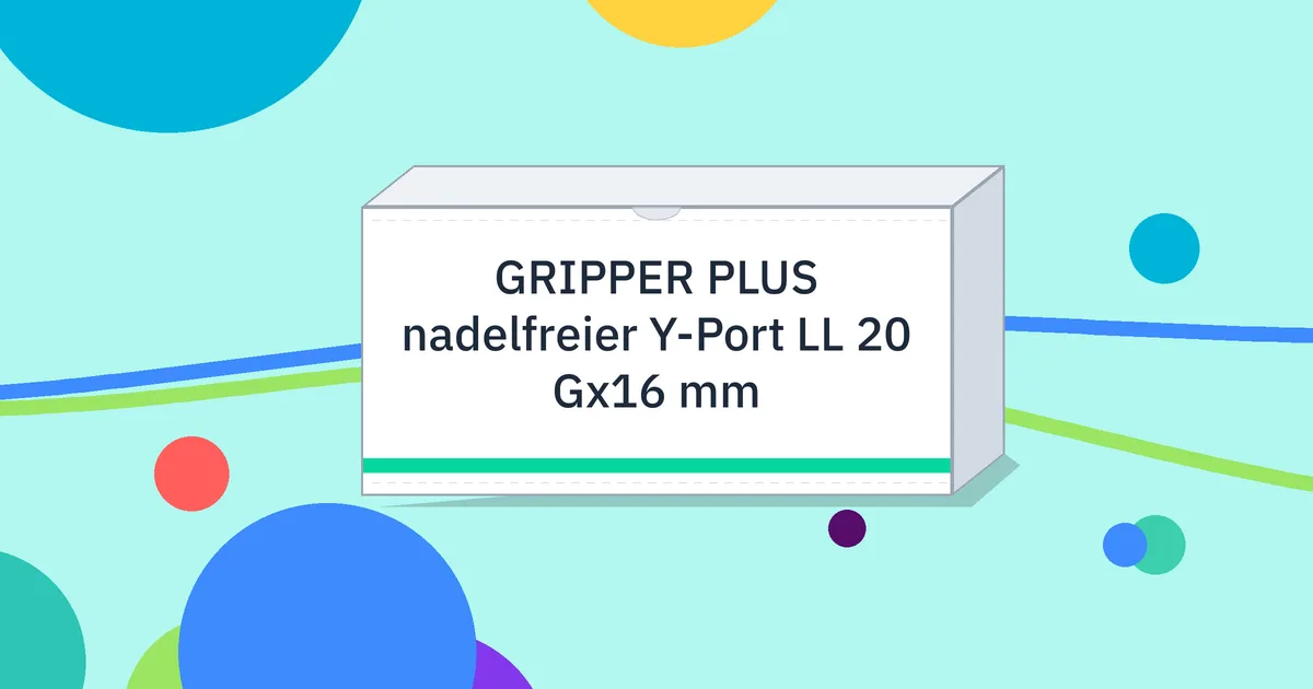 Symbolbild: Packung mit der Aufschrift GRIPPER PLUS nadelfreier Y-Port LL 20 Gx16 mm (PZN 09675716) – Verfügbarkeit und Bezug in Apotheken in Frankfurt am Main