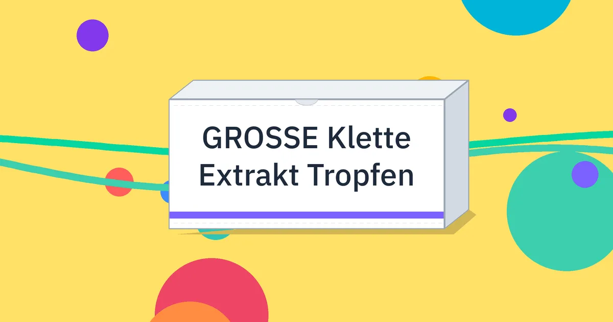 Symbolbild: Packung mit der Aufschrift GROSSE Klette Extrakt Tropfen (PZN 20211236) – Verfügbarkeit und Bezug in Apotheken in Frankfurt am Main