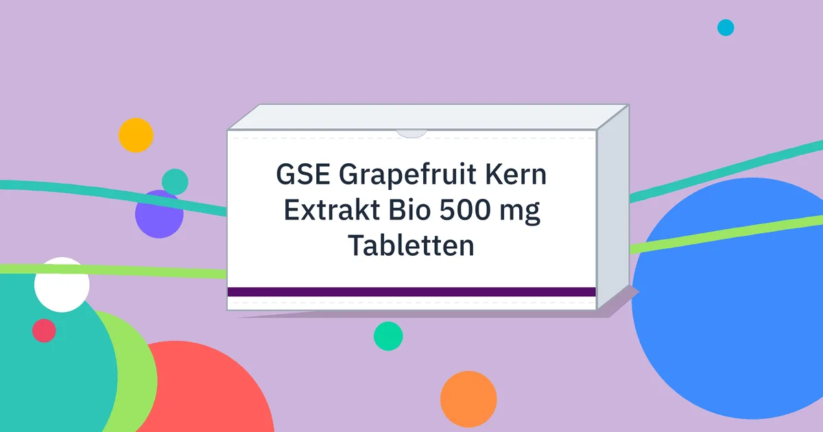 Symbolbild: Packung mit der Aufschrift GSE Grapefruit Kern Extrakt Bio 500 mg Tabletten (PZN 04156472) – Verfügbarkeit und Bezug in Apotheken in Frankfurt am Main
