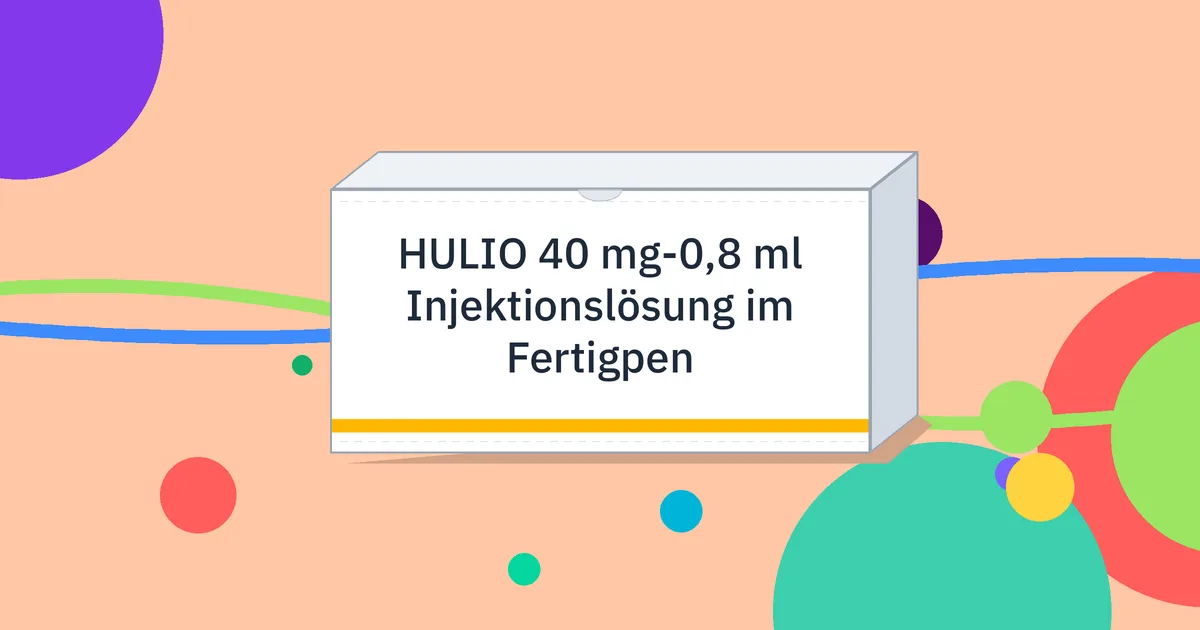 Symbolbild: Packung mit der Aufschrift HULIO 40 mg-0,8 ml Injektionslösung im Fertigpen (PZN 15817675) – Verfügbarkeit und Bezug in Apotheken in Frankfurt am Main