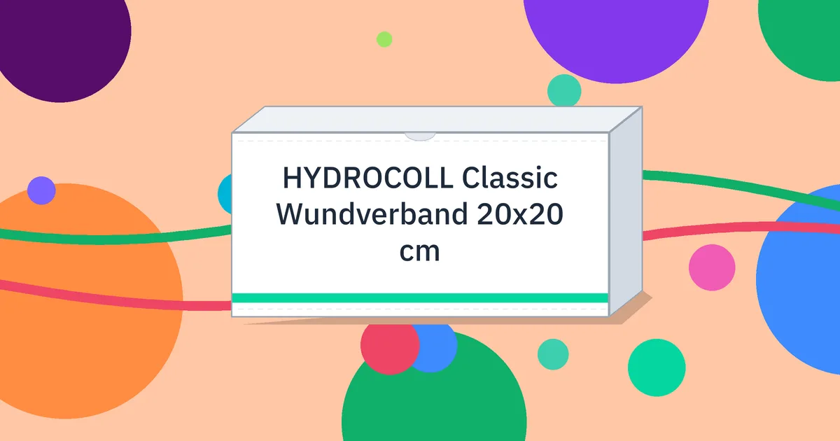 Symbolbild: Packung mit der Aufschrift HYDROCOLL Classic Wundverband 20x20 cm (PZN 19814283) – Verfügbarkeit und Bezug in Apotheken in Frankfurt am Main