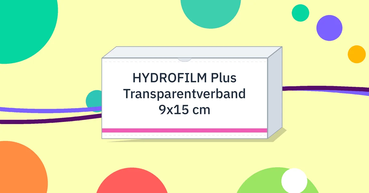 Symbolbild: Packung mit der Aufschrift HYDROFILM Plus Transparentverband 9x15 cm (PZN 04609117) – Verfügbarkeit und Bezug in Apotheken in Frankfurt am Main