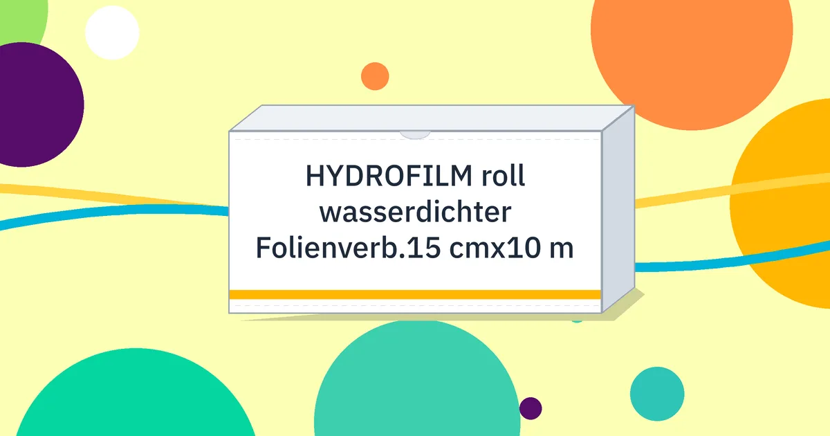 Symbolbild: Packung mit der Aufschrift HYDROFILM roll wasserdichter Folienverb.15 cmx10 m (PZN 12594447) – Verfügbarkeit und Bezug in Apotheken in Frankfurt am Main