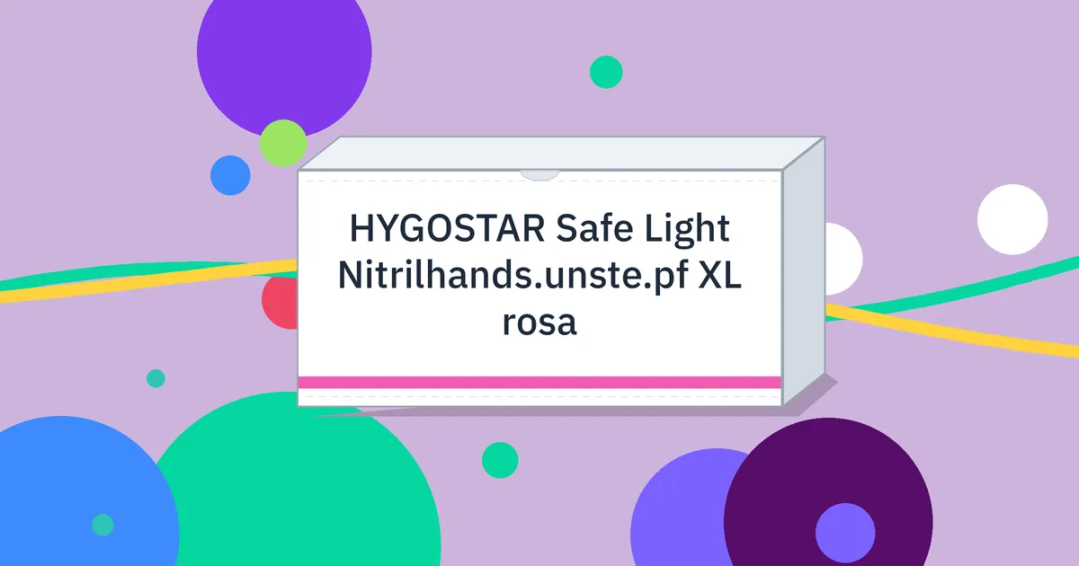 Symbolbild: Packung mit der Aufschrift HYGOSTAR Safe Light Nitrilhands.unste.pf XL rosa (PZN 20774956) – Verfügbarkeit und Bezug in Apotheken in Frankfurt am Main