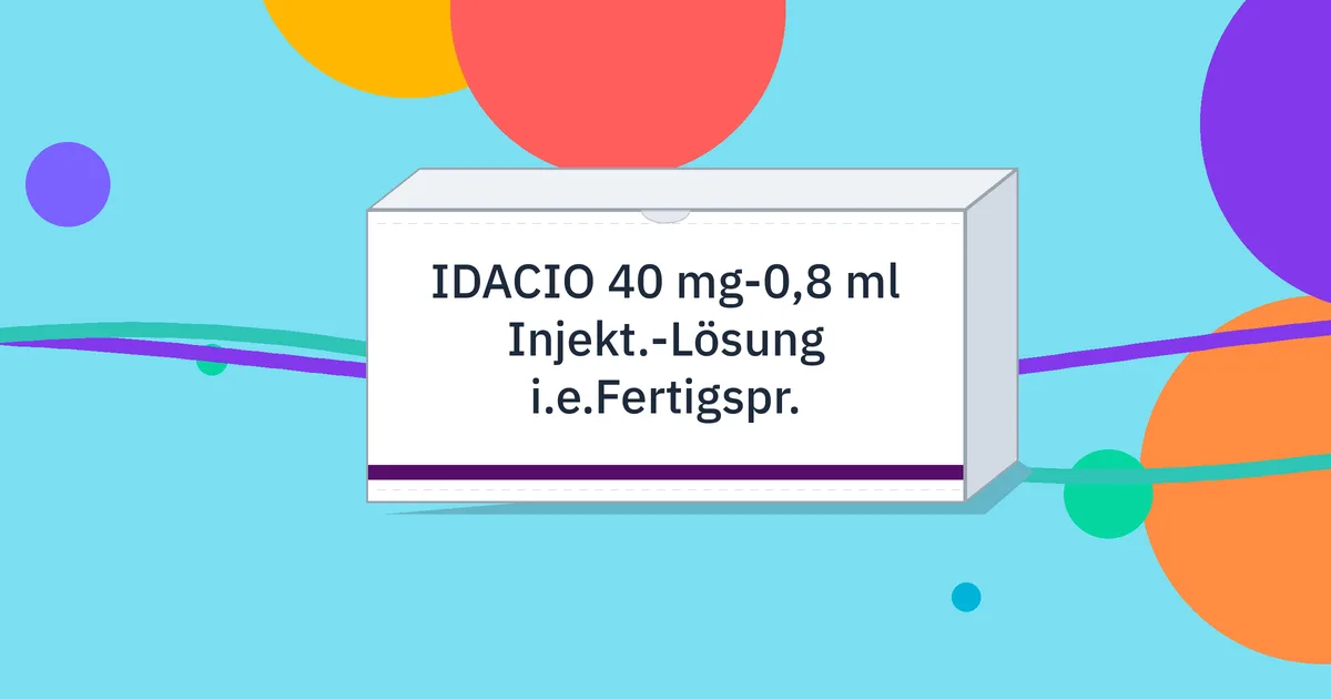 Symbolbild: Packung mit der Aufschrift IDACIO 40 mg-0,8 ml Injekt.-Lösung i.e.Fertigspr. (PZN 19117779) – Verfügbarkeit und Bezug in Apotheken in Frankfurt am Main