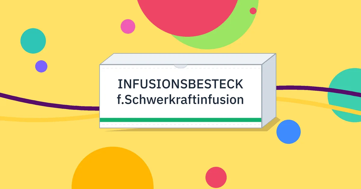Symbolbild: Packung mit der Aufschrift INFUSIONSBESTECK f.Schwerkraftinfusion (PZN 20546994) – Verfügbarkeit und Bezug in Apotheken in Frankfurt am Main