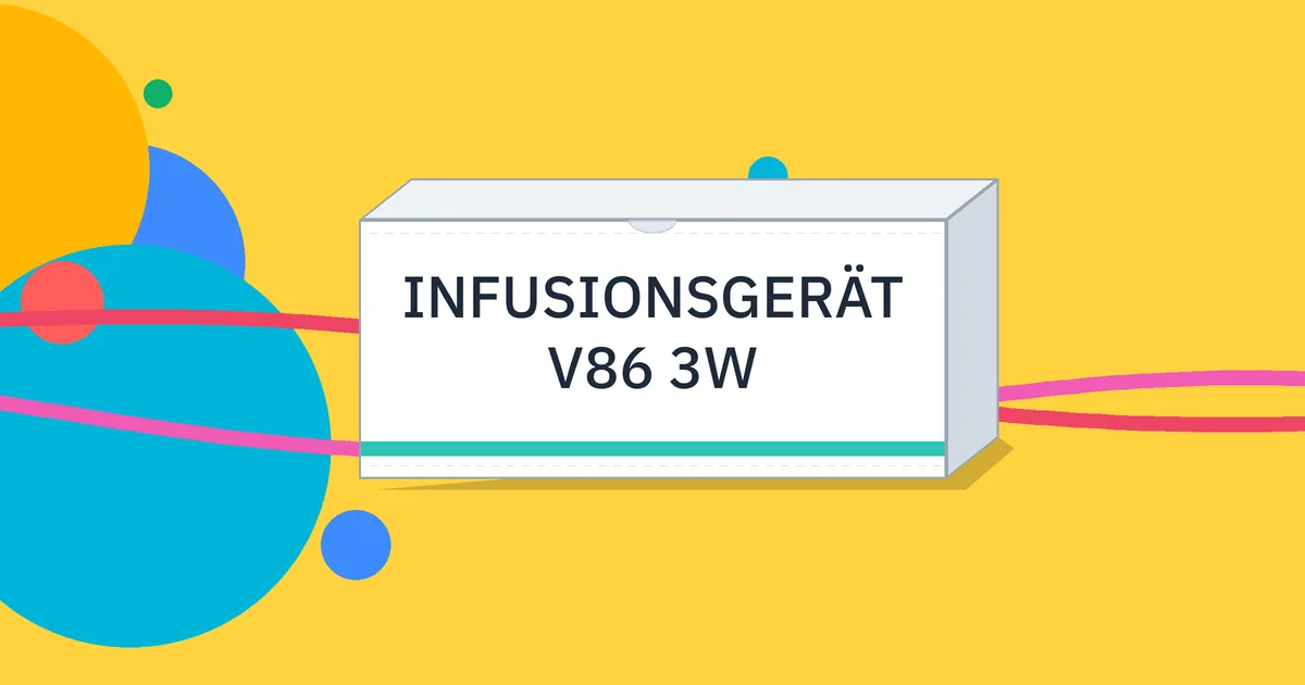 Symbolbild: Packung mit der Aufschrift INFUSIONSGERÄT V86 3W (PZN 11216111) – Verfügbarkeit und Bezug in Apotheken in Frankfurt am Main