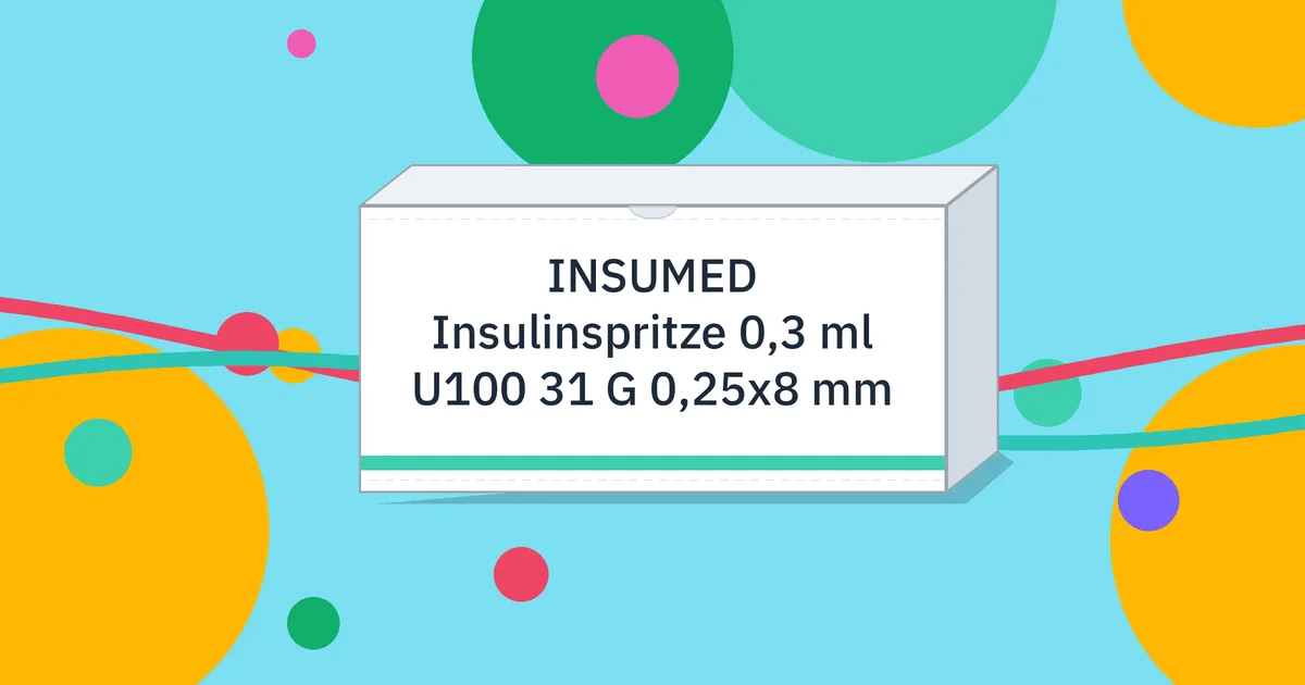 Symbolbild: Packung mit der Aufschrift INSUMED Insulinspritze 0,3 ml U100 31 G 0,25x8 mm (PZN 09666574) – Verfügbarkeit und Bezug in Apotheken in Frankfurt am Main