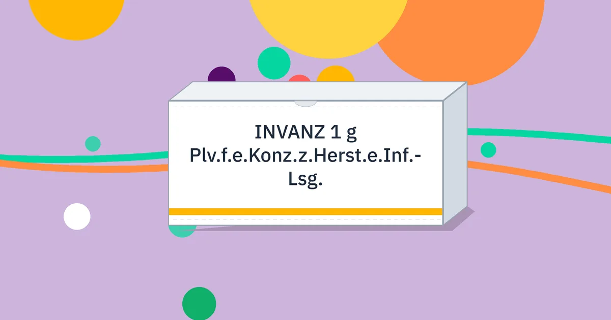 Symbolbild: Packung mit der Aufschrift INVANZ 1 g Plv.f.e.Konz.z.Herst.e.Inf.-Lsg. (PZN 16911301) – Verfügbarkeit und Bezug in Apotheken in Frankfurt am Main