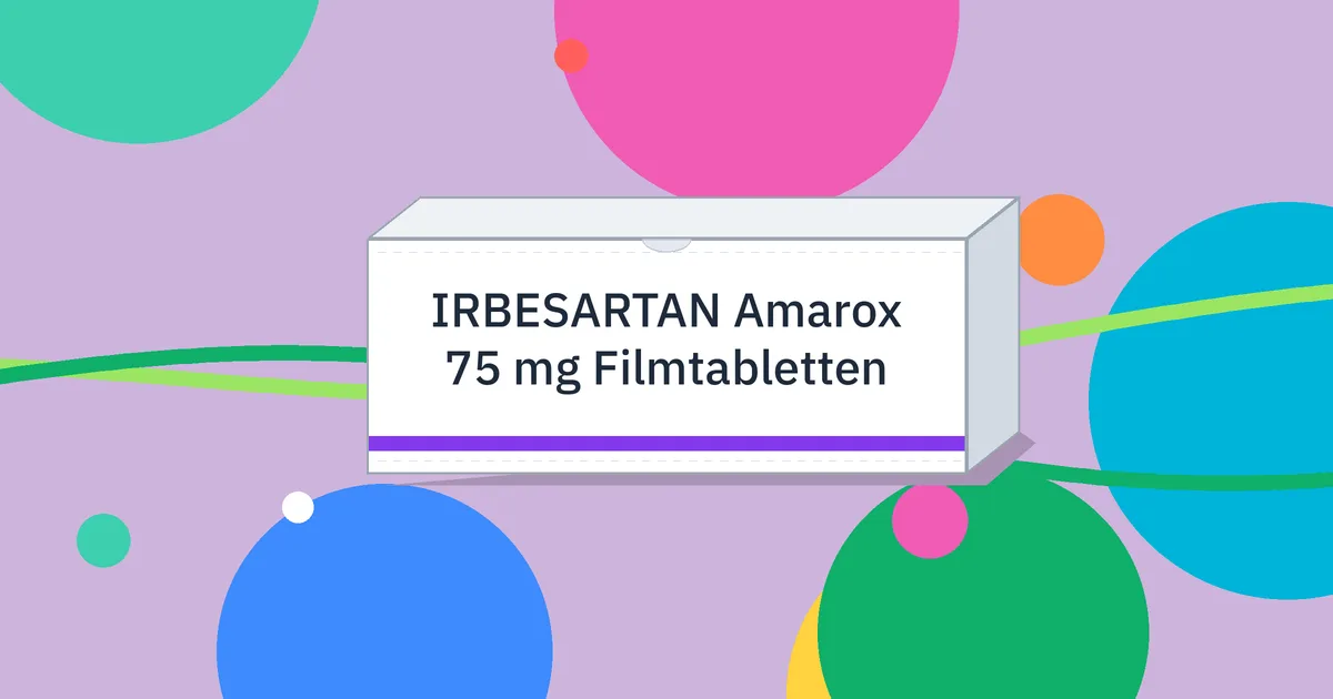 Symbolbild: Packung mit der Aufschrift IRBESARTAN Amarox 75 mg Filmtabletten (PZN 18660464) – Verfügbarkeit und Bezug in Apotheken in Frankfurt am Main