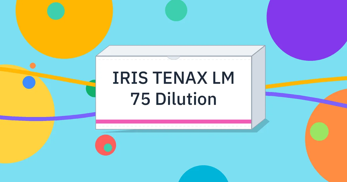 Symbolbild: Packung mit der Aufschrift IRIS TENAX LM 75 Dilution (PZN 12914627) – Verfügbarkeit und Bezug in Apotheken in Frankfurt am Main