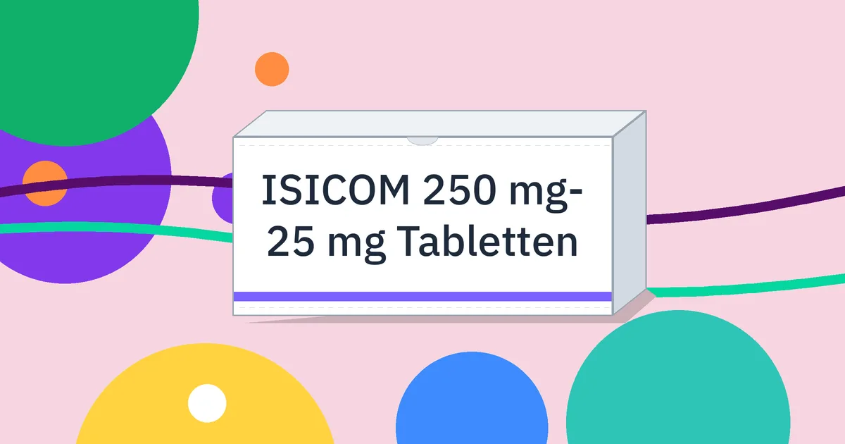 Symbolbild: Packung mit der Aufschrift ISICOM 250 mg-25 mg Tabletten (PZN 08507974) – Verfügbarkeit und Bezug in Apotheken in Frankfurt am Main