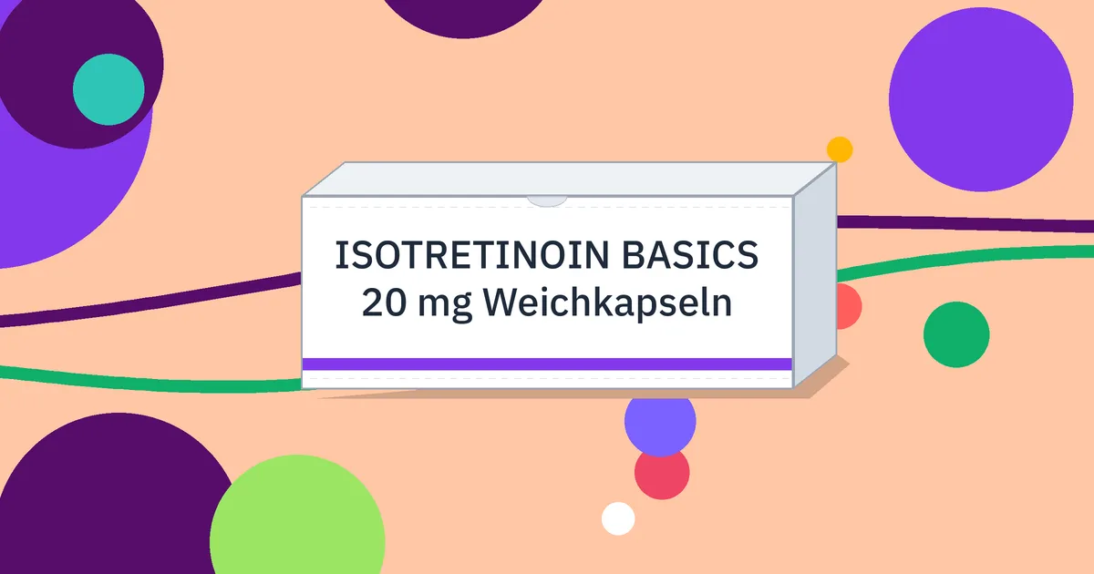 Symbolbild: Packung mit der Aufschrift ISOTRETINOIN BASICS 20 mg Weichkapseln (PZN 13426887) – Verfügbarkeit und Bezug in Apotheken in Frankfurt am Main