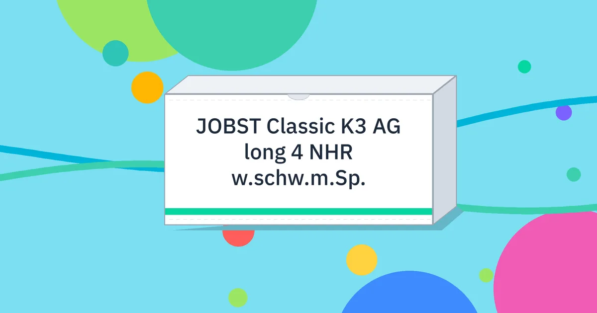 Symbolbild: Packung mit der Aufschrift JOBST Classic K3 AG long 4 NHR w.schw.m.Sp. (PZN 13071970) – Verfügbarkeit und Bezug in Apotheken in Frankfurt am Main