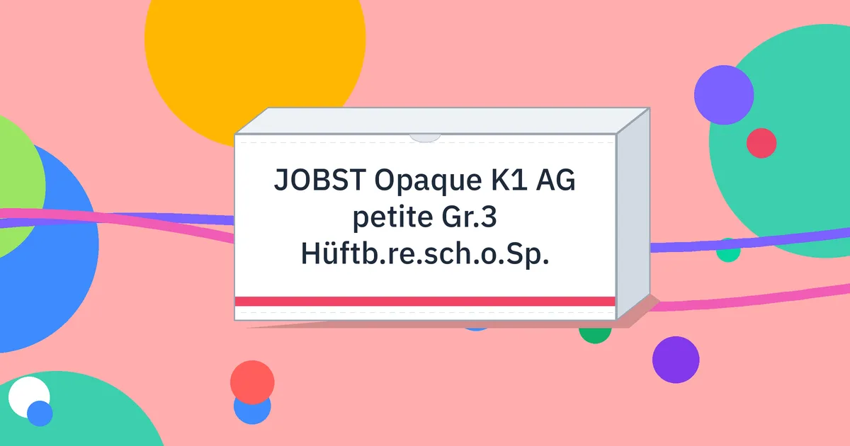 Symbolbild: Packung mit der Aufschrift JOBST Opaque K1 AG petite Gr.3 Hüftb.re.sch.o.Sp. (PZN 13099632) – Verfügbarkeit und Bezug in Apotheken in Frankfurt am Main