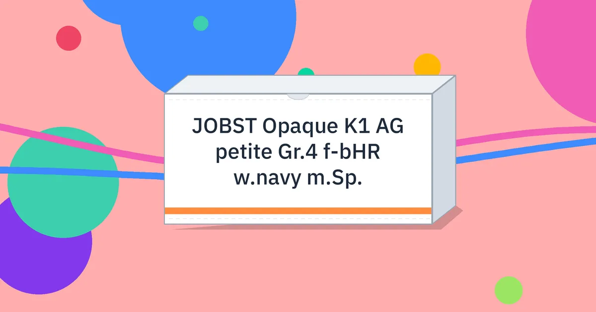 Symbolbild: Packung mit der Aufschrift JOBST Opaque K1 AG petite Gr.4 f-bHR w.navy m.Sp. (PZN 13083973) – Verfügbarkeit und Bezug in Apotheken in Frankfurt am Main