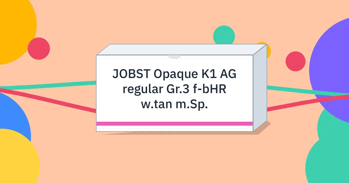 Symbolbild: Packung mit der Aufschrift JOBST Opaque K1 AG regular Gr.3 f-bHR w.tan m.Sp. (PZN 16266504) – Verfügbarkeit und Bezug in Apotheken in Frankfurt am Main