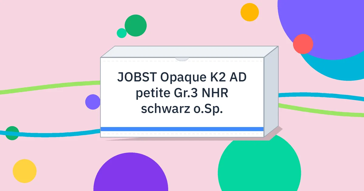 Symbolbild: Packung mit der Aufschrift JOBST Opaque K2 AD petite Gr.3 NHR schwarz o.Sp. (PZN 13109916) – Verfügbarkeit und Bezug in Apotheken in Frankfurt am Main