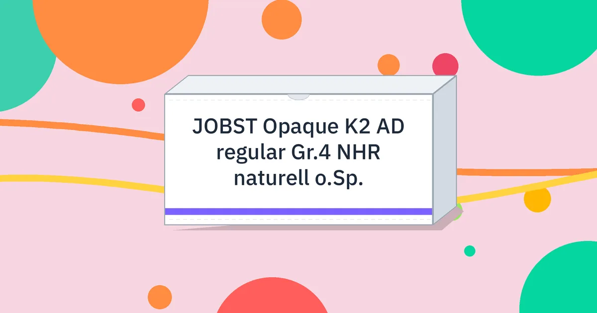 Symbolbild: Packung mit der Aufschrift JOBST Opaque K2 AD regular Gr.4 NHR naturell o.Sp. (PZN 13111480) – Verfügbarkeit und Bezug in Apotheken in Frankfurt am Main
