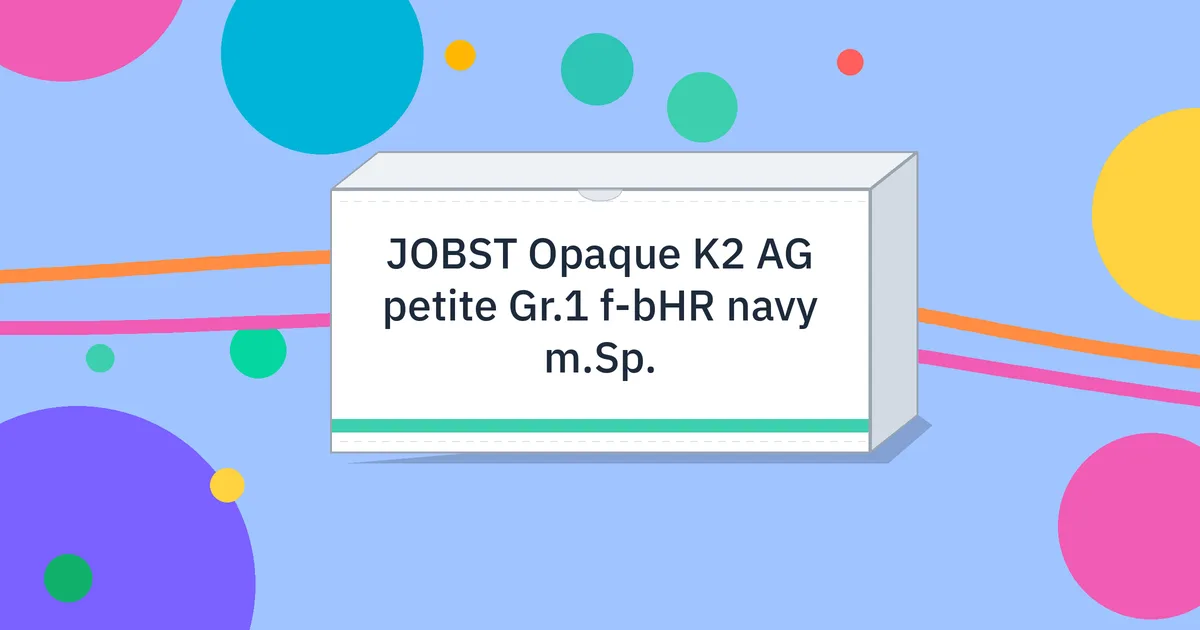 Symbolbild: Packung mit der Aufschrift JOBST Opaque K2 AG petite Gr.1 f-bHR navy m.Sp. (PZN 13160596) – Verfügbarkeit und Bezug in Apotheken in Frankfurt am Main