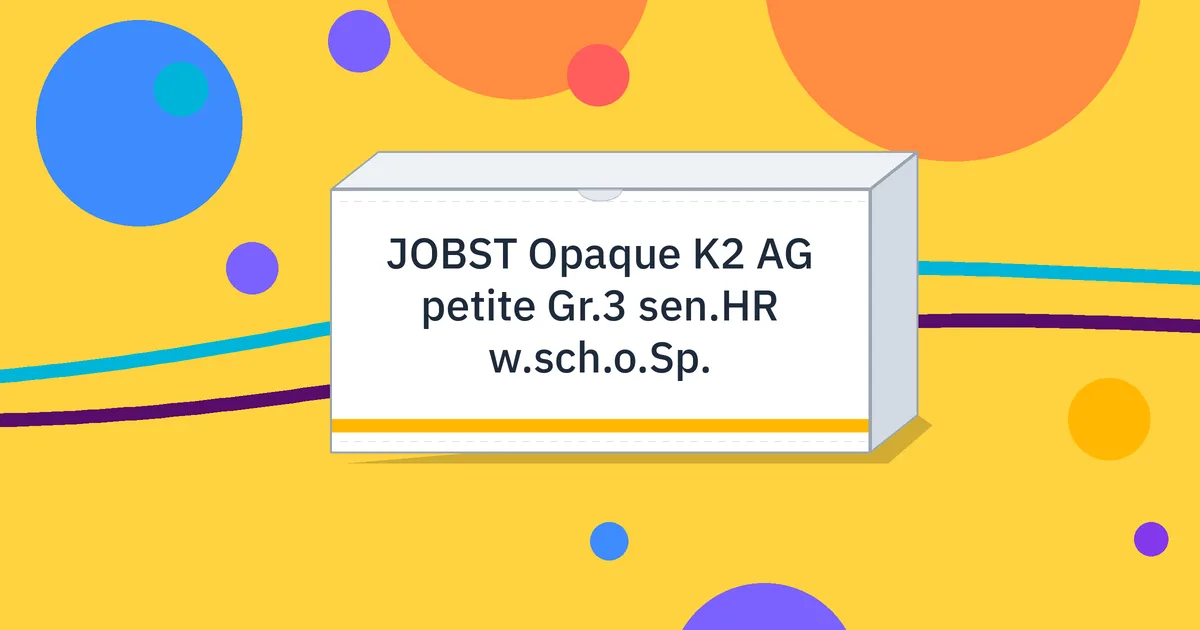 Symbolbild: Packung mit der Aufschrift JOBST Opaque K2 AG petite Gr.3 sen.HR w.sch.o.Sp. (PZN 11256725) – Verfügbarkeit und Bezug in Apotheken in Frankfurt am Main