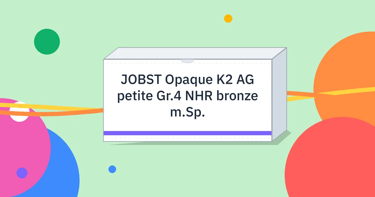 Symbolbild: Packung mit der Aufschrift JOBST Opaque K2 AG petite Gr.4 NHR bronze m.Sp. (PZN 13112120) – Verfügbarkeit und Bezug in Apotheken in Frankfurt am Main