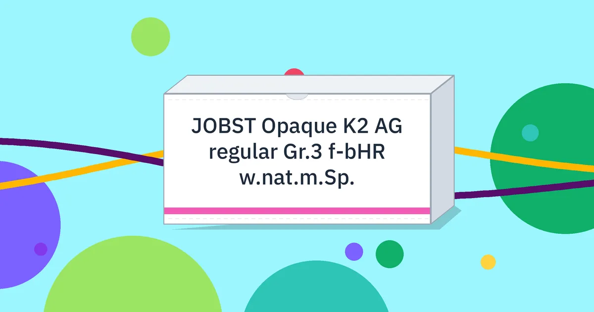 Symbolbild: Packung mit der Aufschrift JOBST Opaque K2 AG regular Gr.3 f-bHR w.nat.m.Sp. (PZN 11253336) – Verfügbarkeit und Bezug in Apotheken in Frankfurt am Main