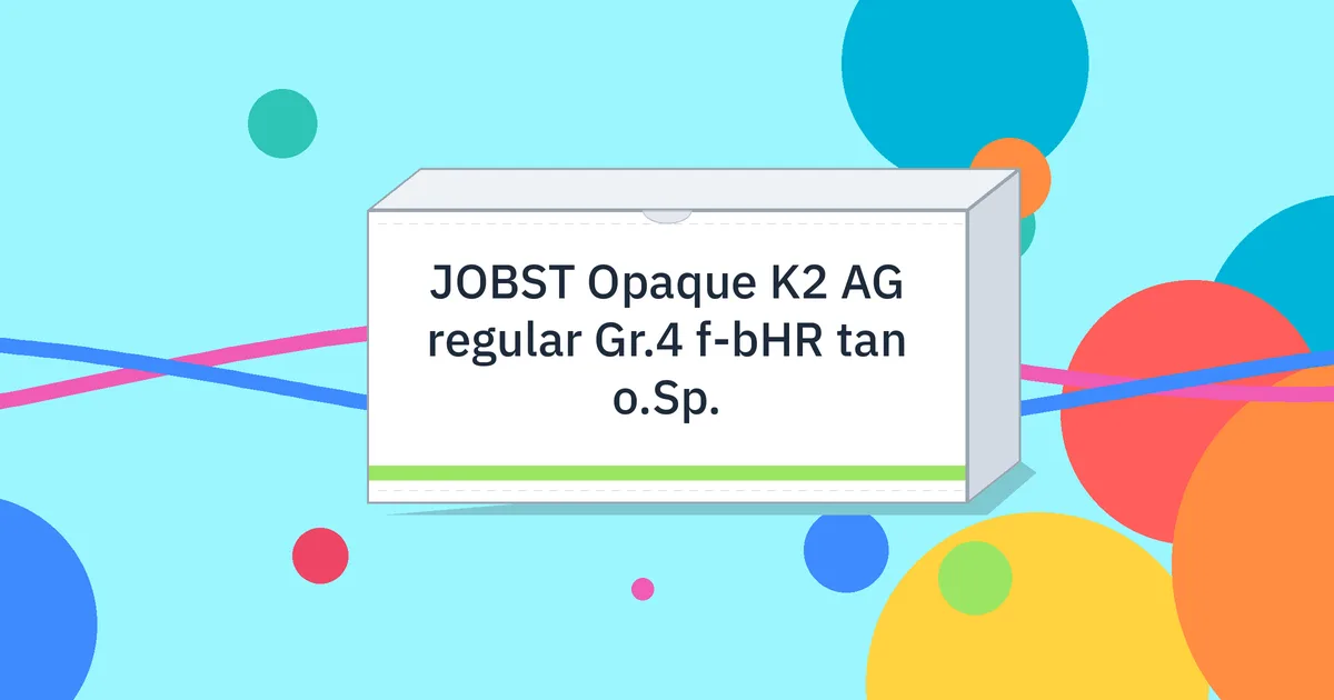 Symbolbild: Packung mit der Aufschrift JOBST Opaque K2 AG regular Gr.4 f-bHR tan o.Sp. (PZN 16280912) – Verfügbarkeit und Bezug in Apotheken in Frankfurt am Main