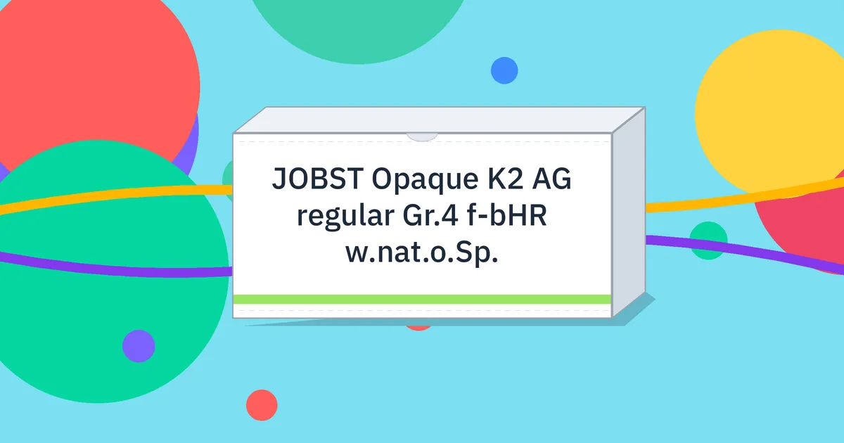 Symbolbild: Packung mit der Aufschrift JOBST Opaque K2 AG regular Gr.4 f-bHR w.nat.o.Sp. (PZN 11253201) – Verfügbarkeit und Bezug in Apotheken in Frankfurt am Main